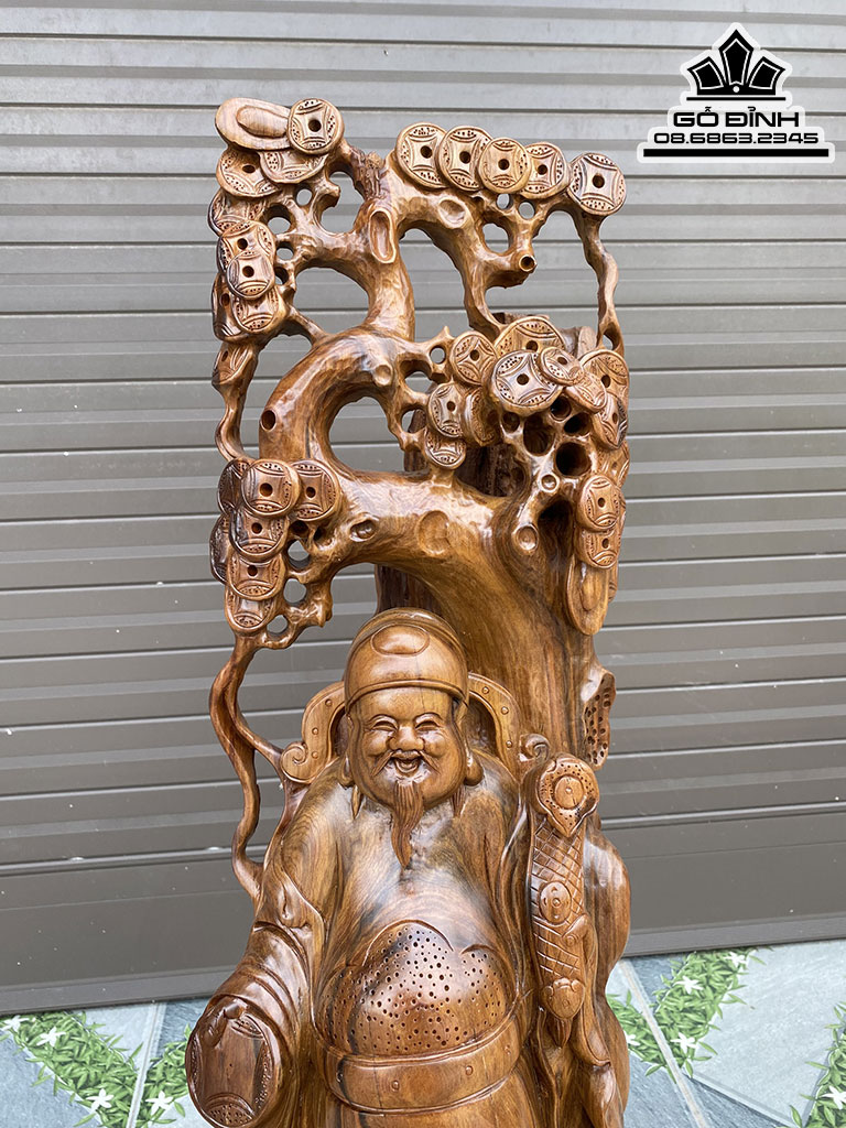 Tượng Thần Tài Gỗ Bách Xanh Nguyên Khối Cao 80 Ngang 23 Sâu 20 (cm) | Gỗ Đỉnh